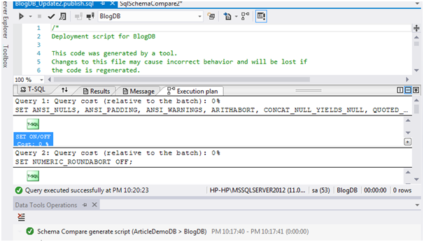 Visual Studio 2012 SQL Schema Comparison